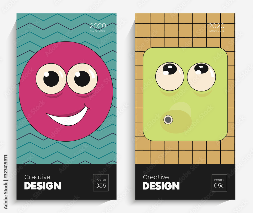 Bright abstract art illustration. Comic face with a smile and multi ...
