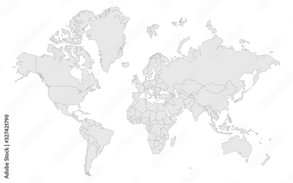 High detail world map with country borders. Outline vector illustration ...