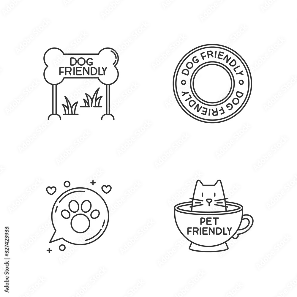 Cat and dog friendly areas emblems pixel perfect linear icons set ...