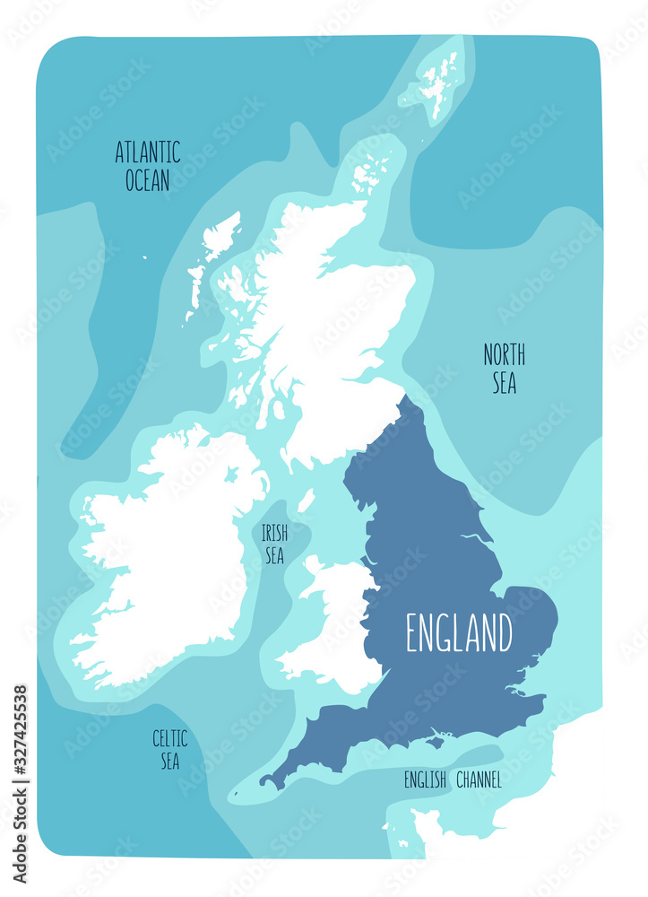 Hand drawn map of England and the British Isles. Colorful hand drawn ...