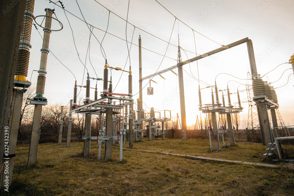 Electrical substation equipment. Transformers, disconnectors. Power ...