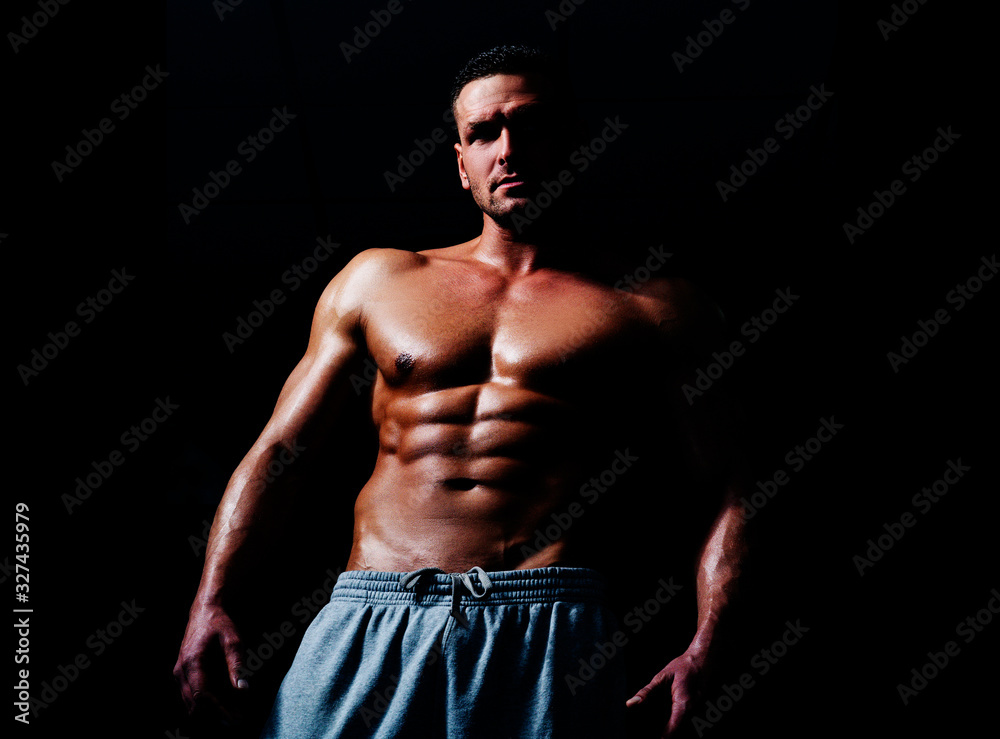 Sexy Muscular Gay Sensual Man On Blue Background Sexy Gay On Phanton Blue Lights Sexy Concept