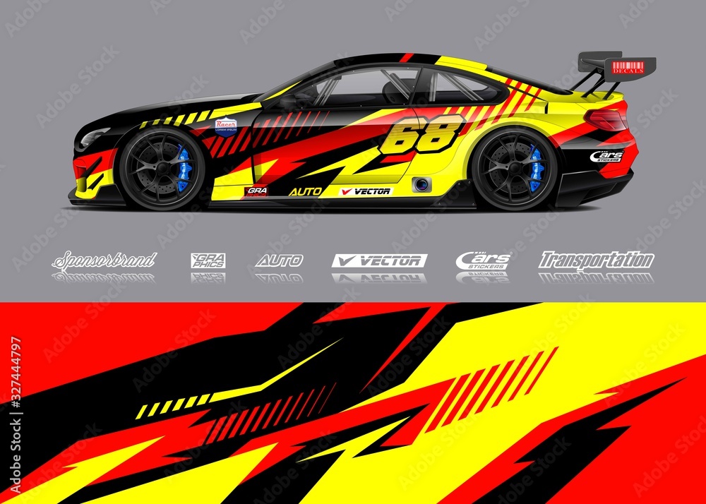 Racing car wrap decal graphic vector kit. Abstract stripe racing ...