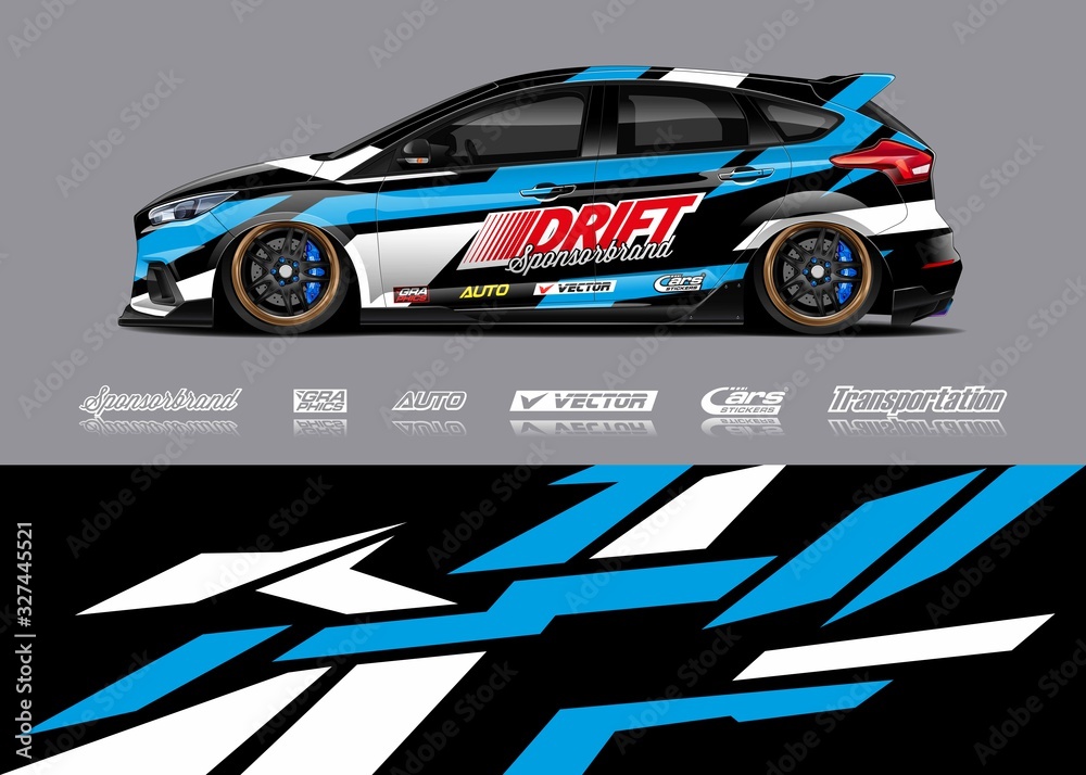 Racing car wrap decal graphic vector kit. Abstract stripe racing ...