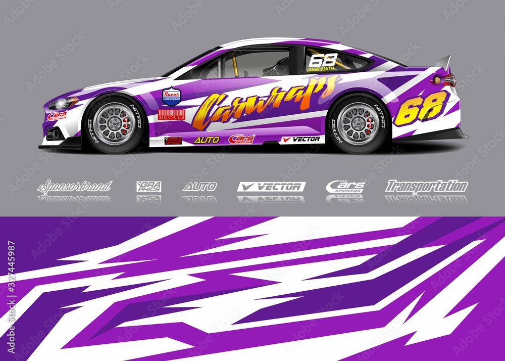 Racing car wrap decal graphic vector kit. Abstract stripe racing ...