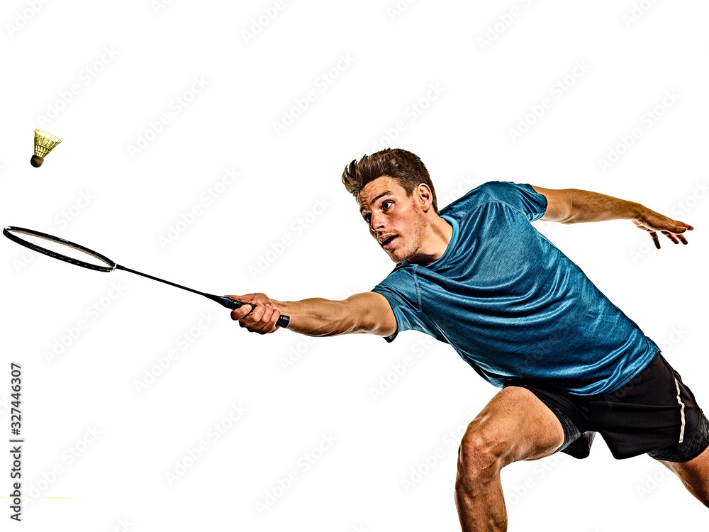 Badminton player young man isolated white background Stock Photo ...