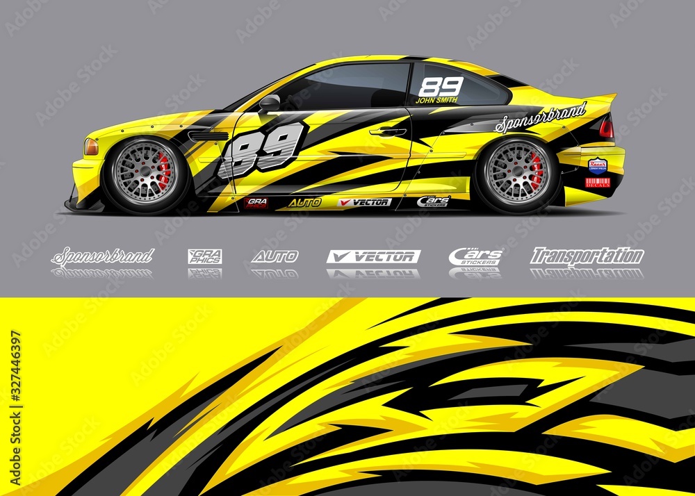 Racing car wrap decal graphic vector kit. Abstract stripe racing ...