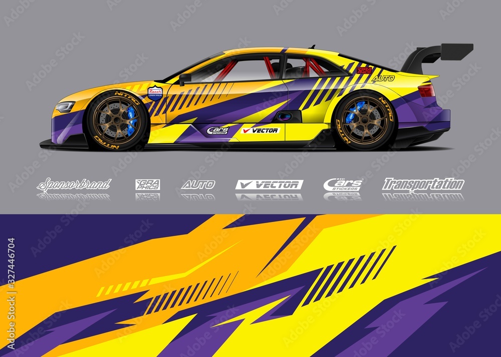 Racing car wrap decal graphic vector kit. Abstract stripe racing ...