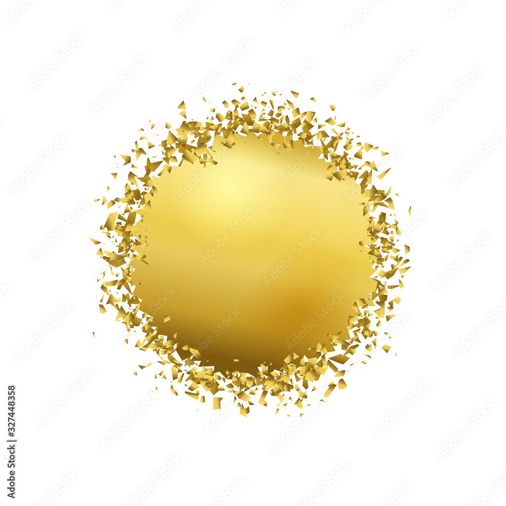 exploding round with debris. Isolated gold circle on white background ...