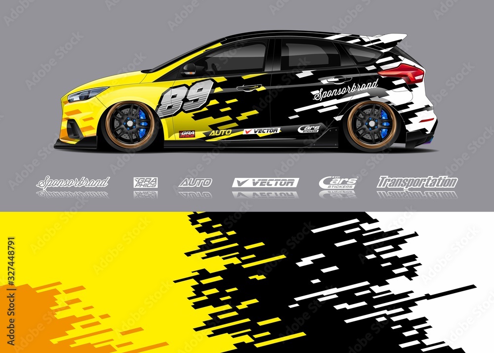 Racing car wrap decal graphic vector kit. Abstract stripe racing ...