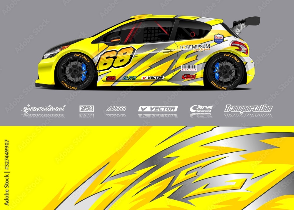 Racing car wrap decal graphic vector kit. Abstract stripe racing ...