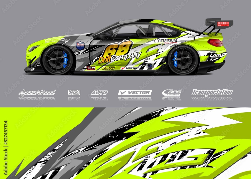 Racing car wrap decal graphic vector kit. Abstract stripe racing ...