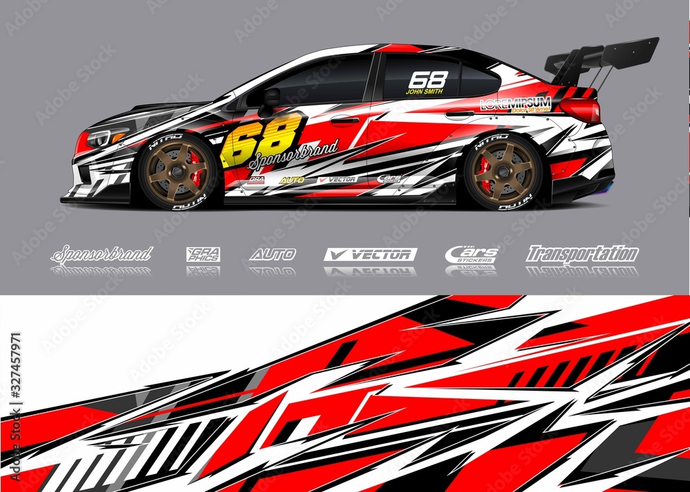 Racing car wrap decal graphic vector kit. Abstract stripe racing ...