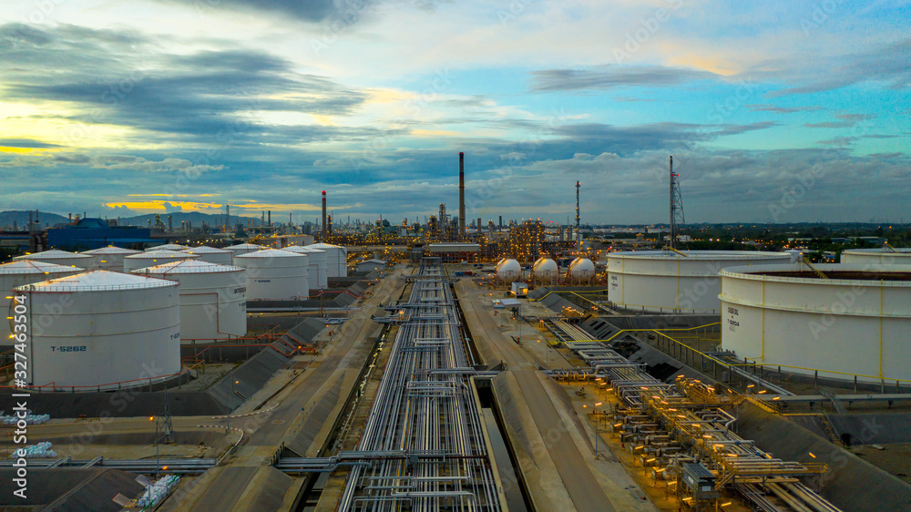 Oil refinery plant from industry zone, Aerial view oil and gas ...