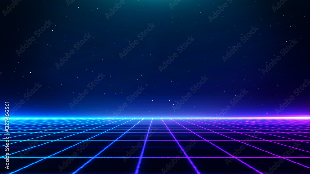 Retro cyberpunk style 80s Sci-Fi Background Futuristic with laser grid ...