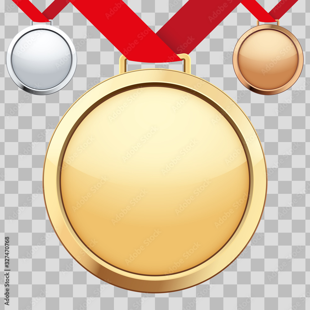 Set of sport medals with ribbon. Bronze and Silver and Gold Medals ...