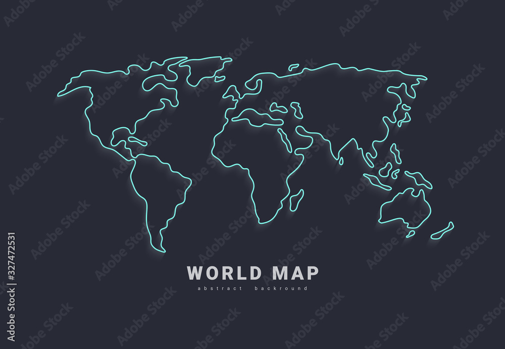 World vector map. Earth planet neon stylized line outline stroke ...