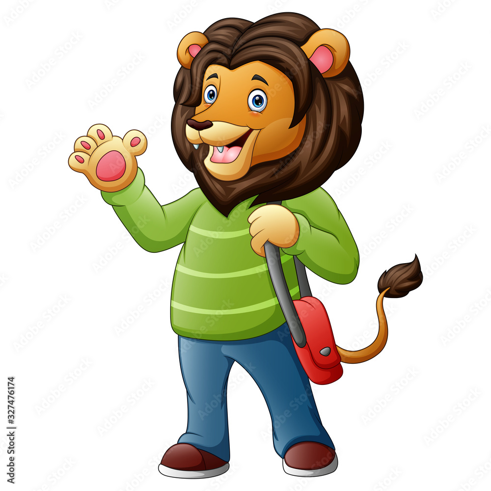 Lion with a human body in a clothes and bag Stock Vector | Adobe Stock