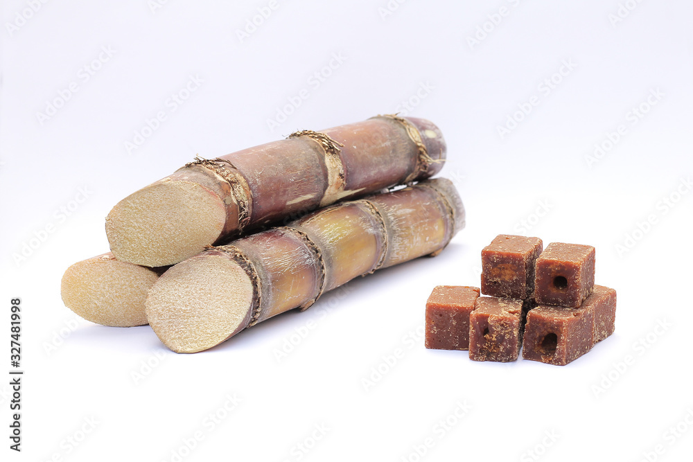 Close up pieces of sugar cane chopped , cubes sugar cane , Brown sugar ...