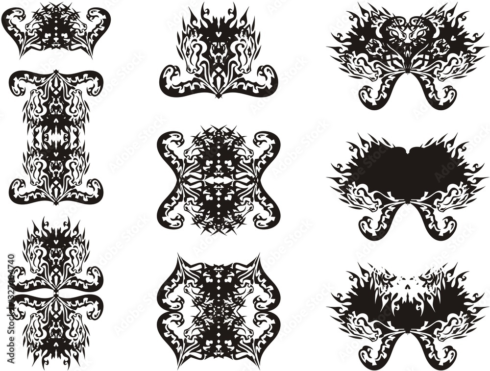 Ornate symbols created by horse and eagle heads. A set of ornamental ...