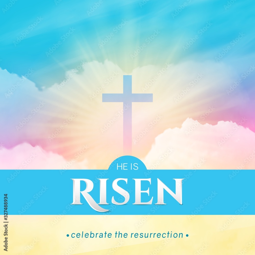 Christian religious design for Easter celebration. Square vector banner ...