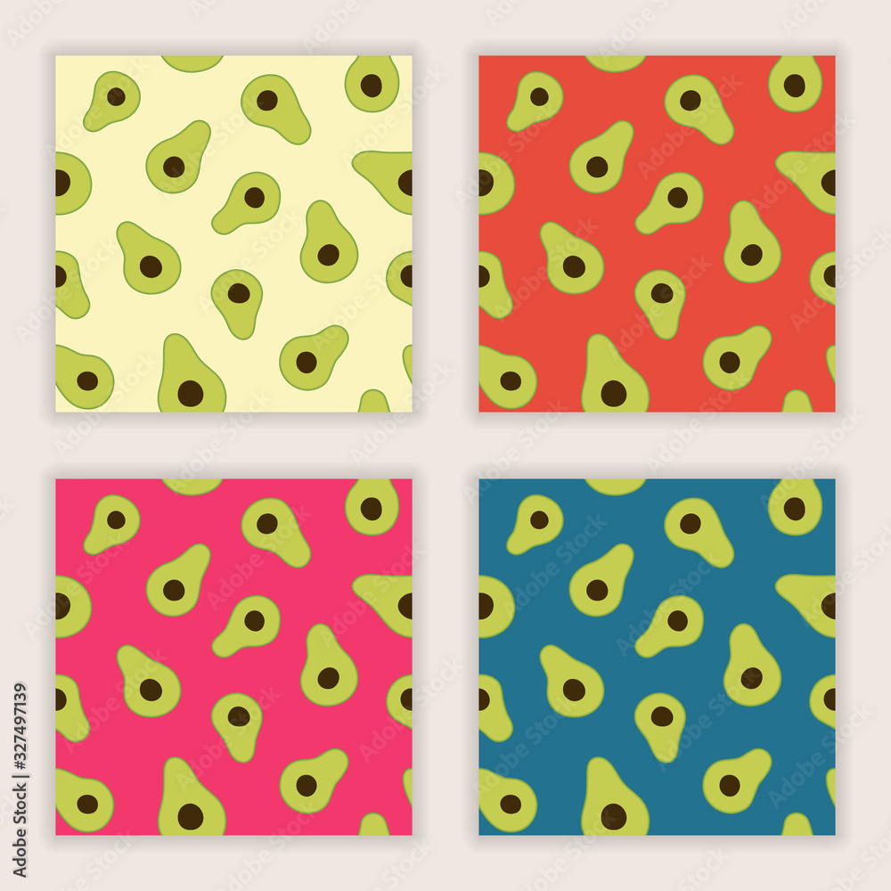 Bright and colorful set of avocado repeating patterns. Blue, hot pink ...