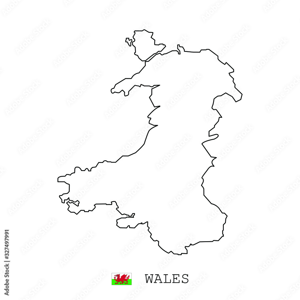 Wales map line, linear thin vector. Wales simple map and flag. Stock ...