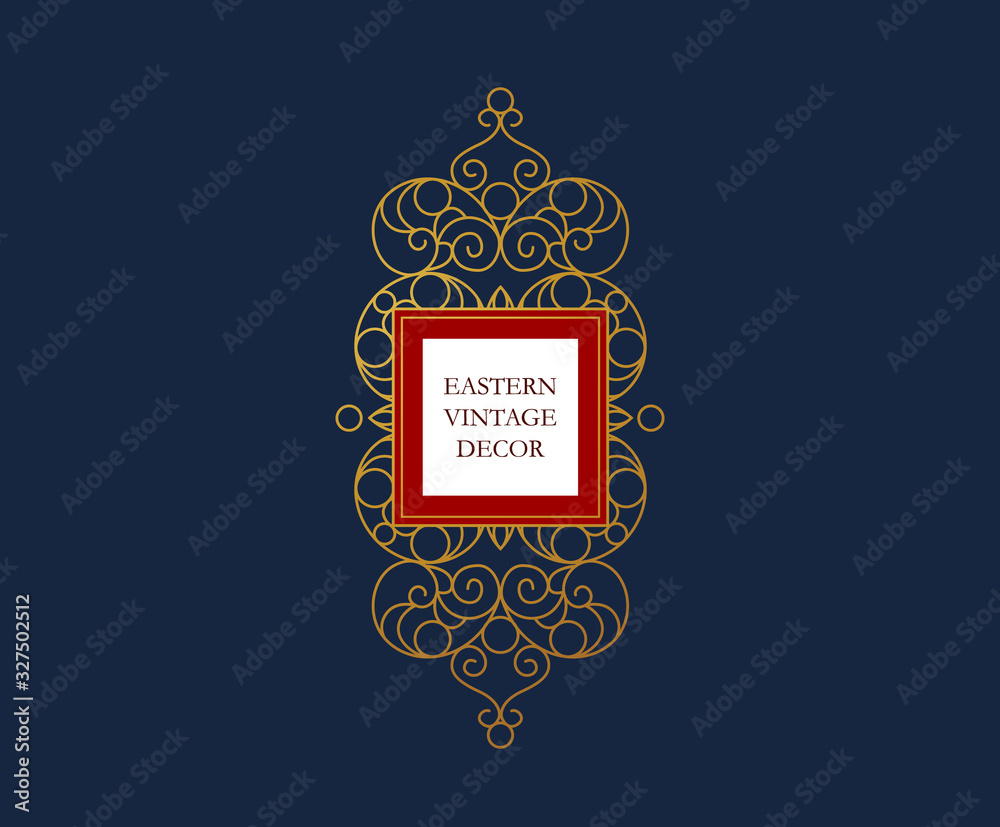 Vector gold lineart frame, border, monogram design template. Element in ...