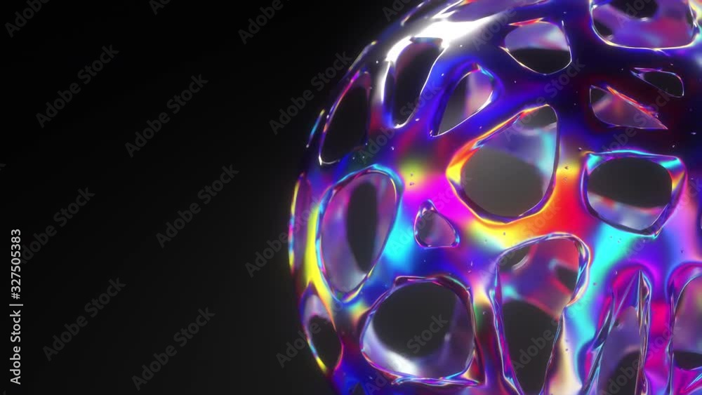 Holographic sphere rotates around its axis, abstract neon glowing ball ...