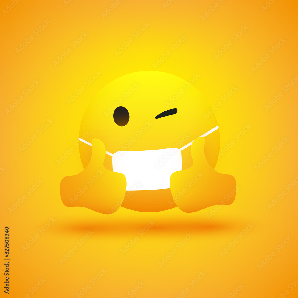 Emoji - Simple Emoticon with Winking Eye, Showing Thumbs Up and Wearing ...