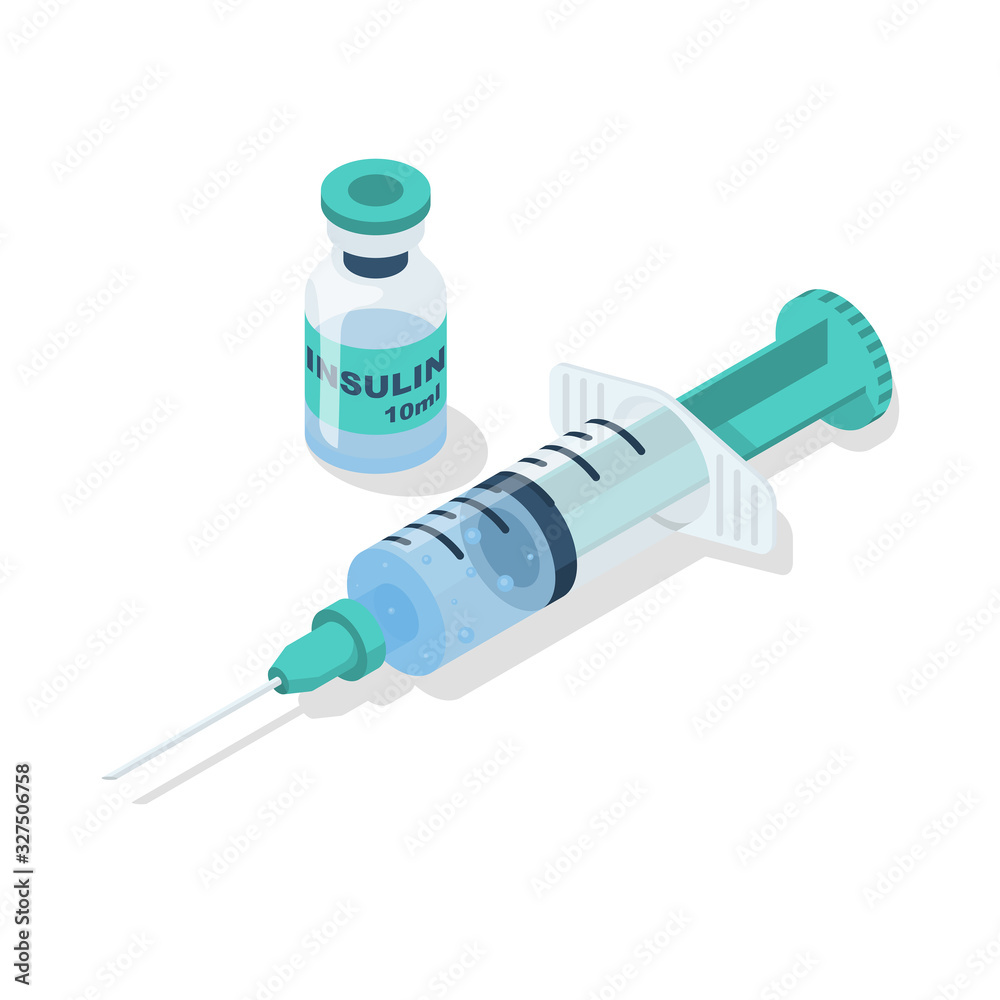 Bottle with insulin and syringe. Diabetes concept. Injection for the ...