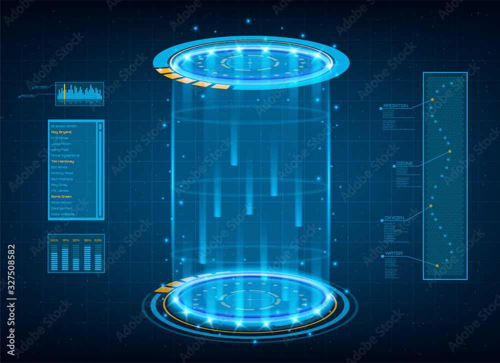 Creative vector illustration of portal hologram with HUD, user menu ...