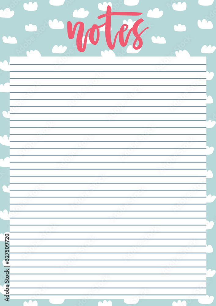 Cute A4 template for notes with lettering and pastel background with ...