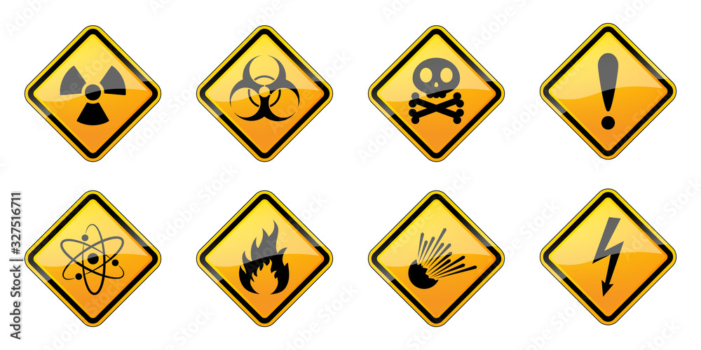 Set of danger symbols. Vector warning hazard signs Stock Vector | Adobe ...