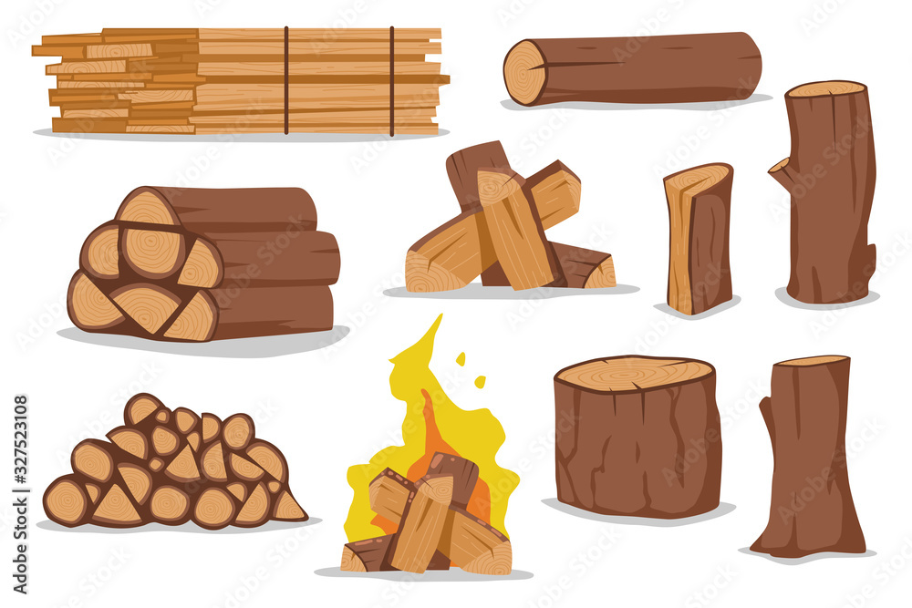 Log and firewood vector cartoon set isolated on white background. Stock ...