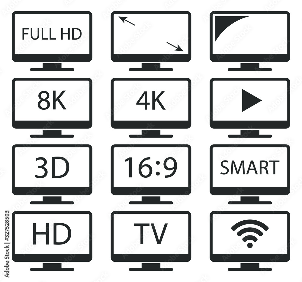Computer display icon, black blank pc screen set. Led tv wide full hd ...
