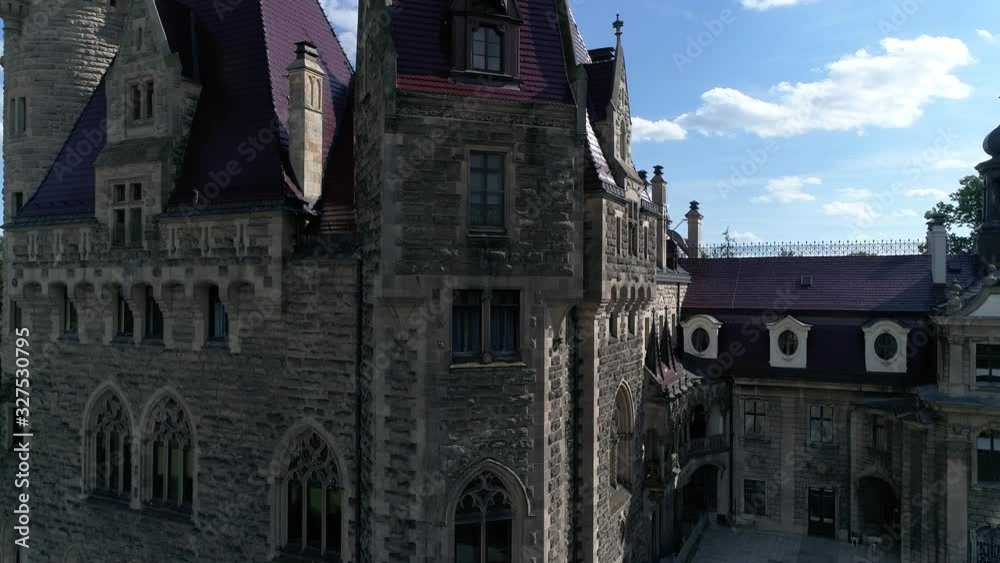Aerial view of The Moszna Castle in Poland, the one of the most ...