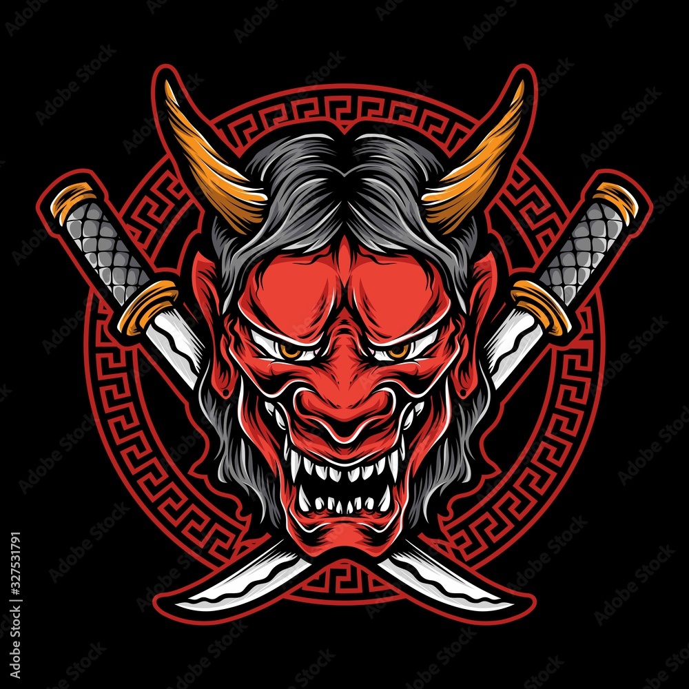 japanese demon mask vector logo Stock Vector | Adobe Stock