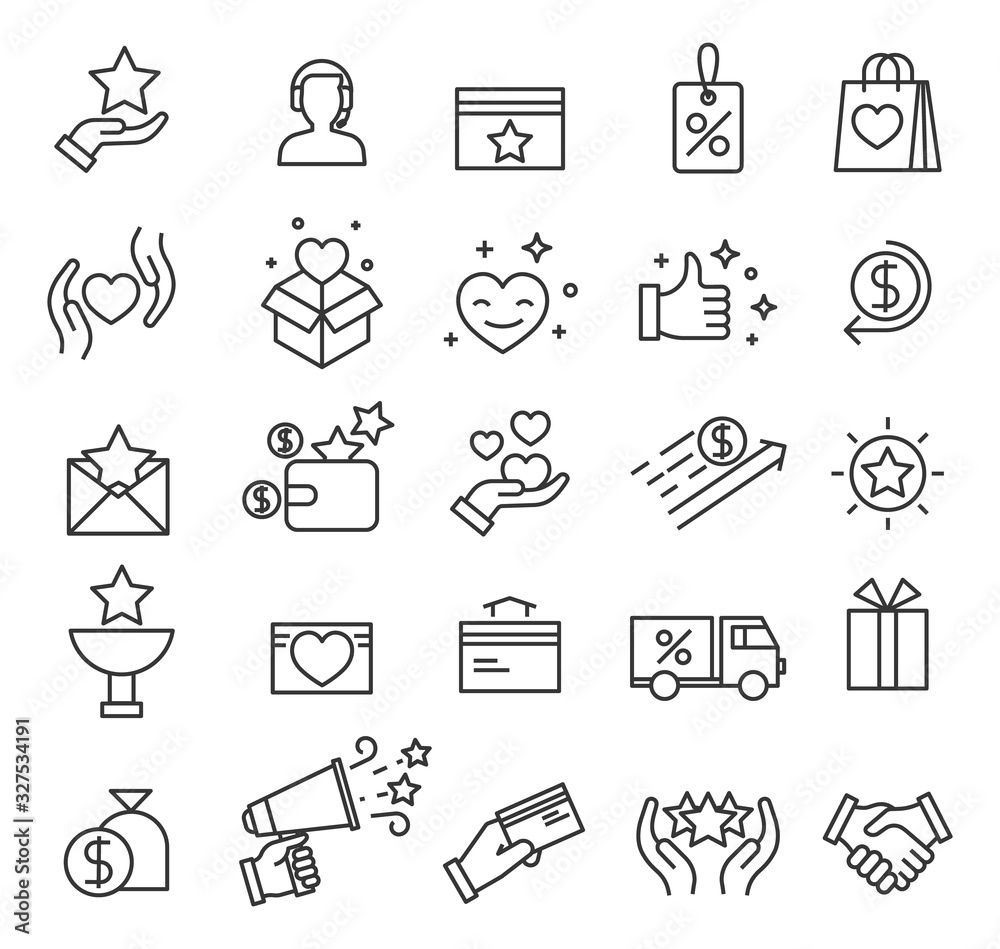 Loyalty program icons. Exclusive discounts, customer incentive benefits ...