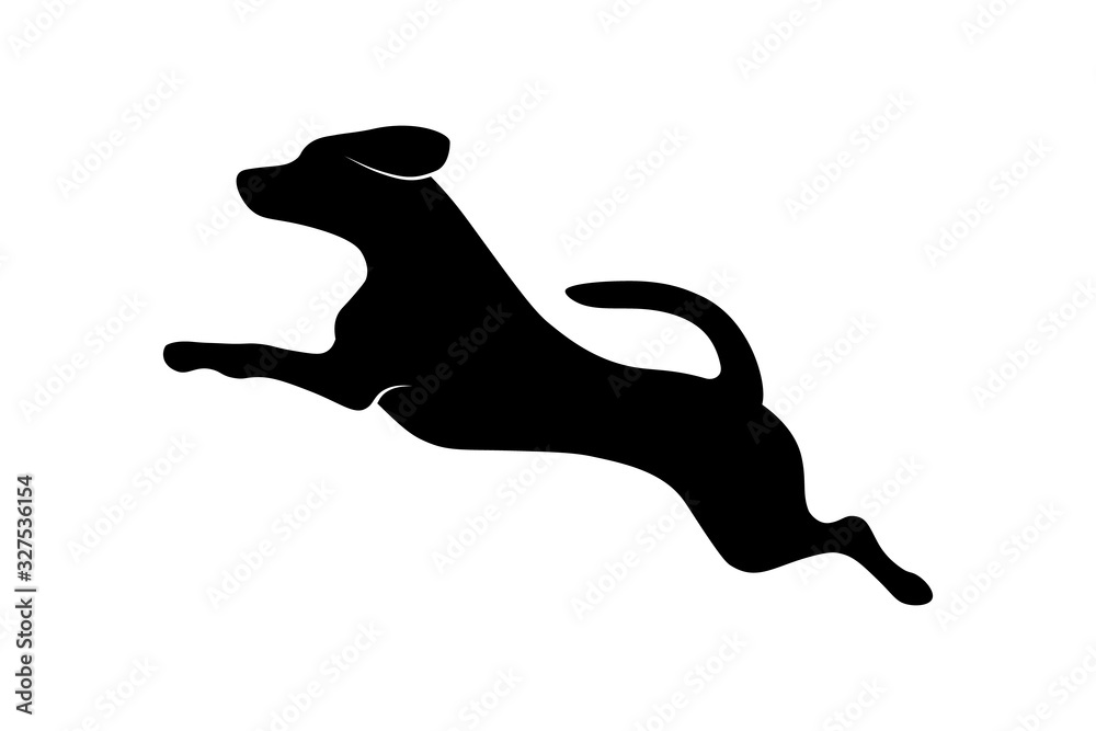 Jumping running dog silhouette isolated on white background. Vector ...