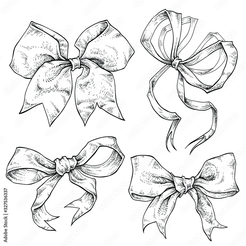 Bows and ribbons hand drawn set. Collection of vector various bow ties ...