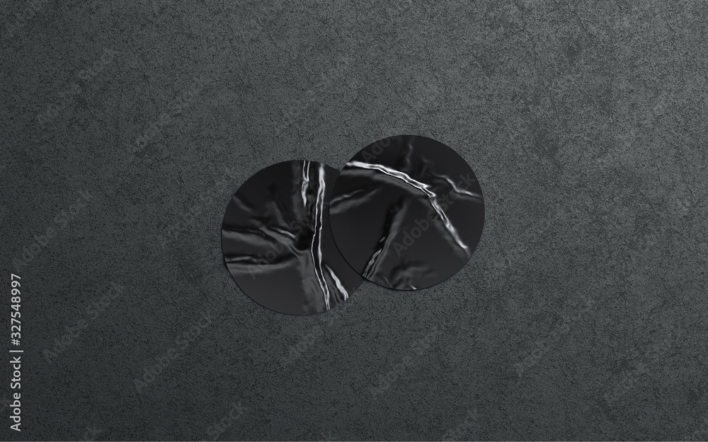 Blank two black round adhesive sticker mockup dark textured wall Stock ...