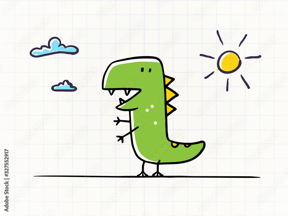 T-rex dinosaur / monster drawing in child/kids doodle style vector ...