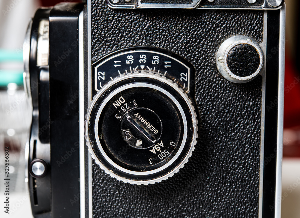 Aperture exposure wheel selector detail on vintage retro Rolleiflex ...