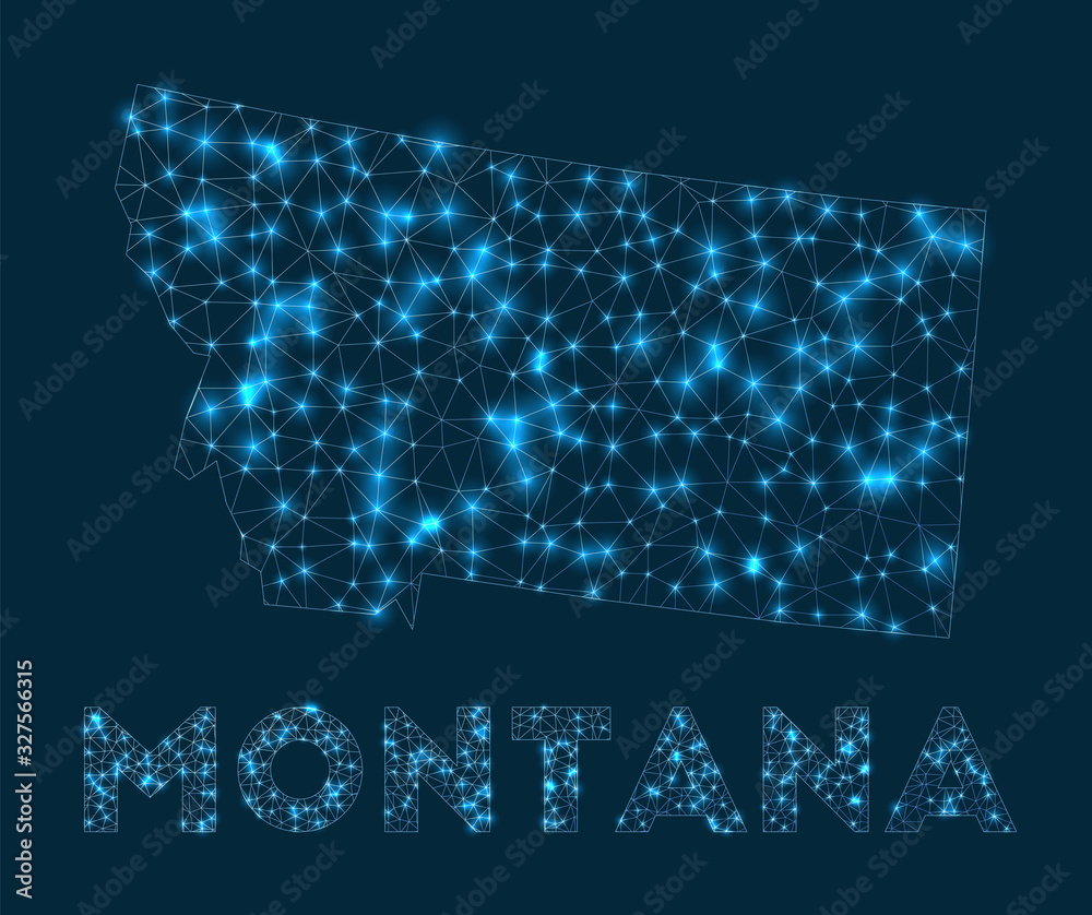 Montana network map. Abstract geometric map of the us state. Internet ...