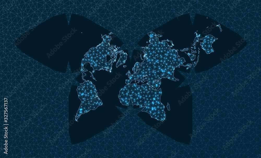 World map connection. Polyhedral Waterman projection. World Network ...