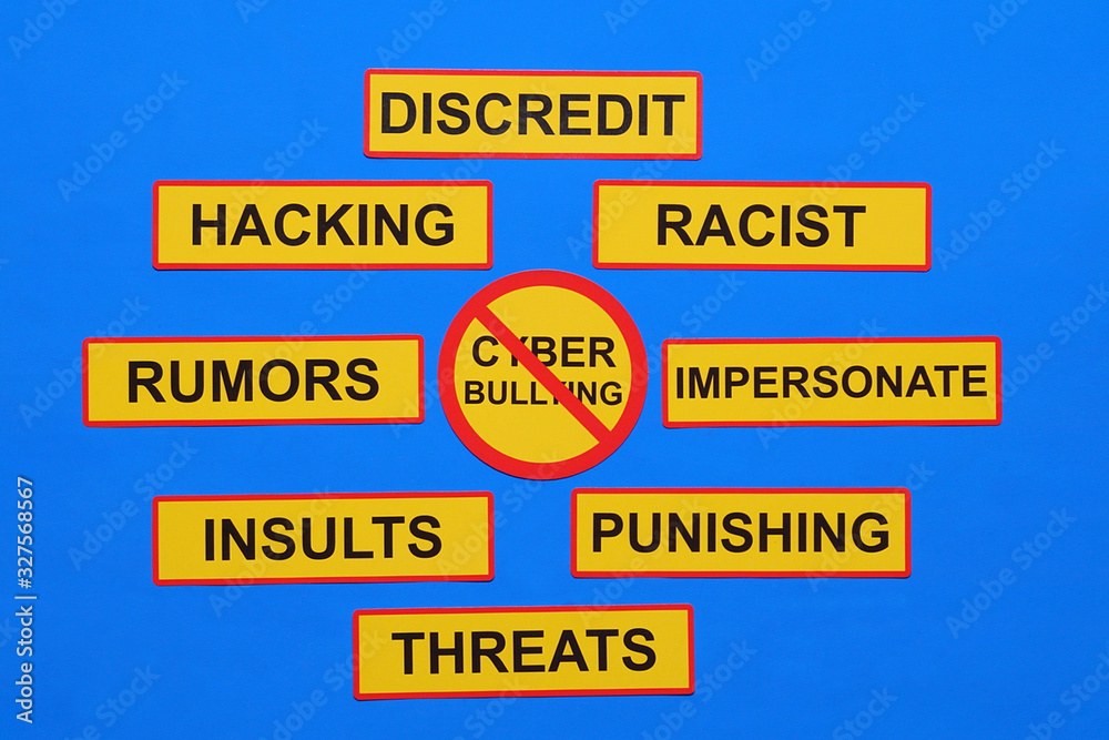 Cyber bullying concept - rumors, discredit, racist, threat, harassment ...