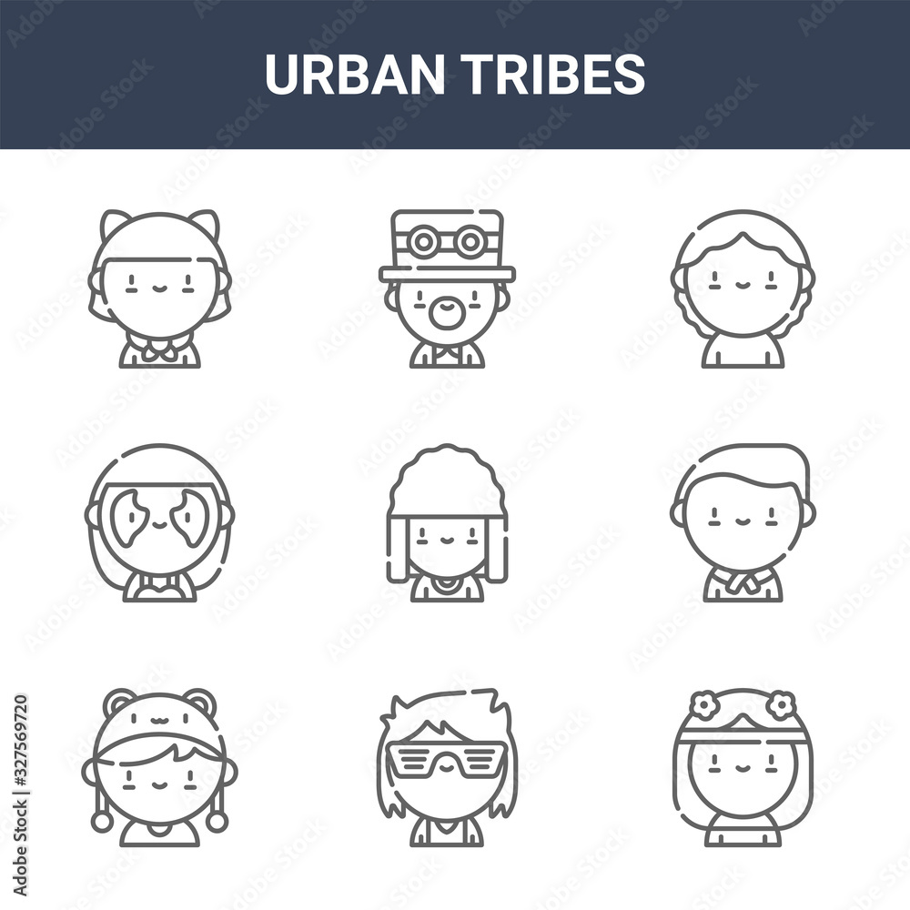 9 urban tribes icons pack. trendy urban tribes icons on white ...