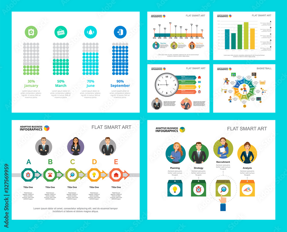 Colorful consulting or workflow concept infographic charts set ...