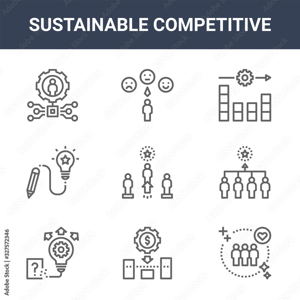 9 sustainable competitive icons pack. trendy sustainable competitive ...
